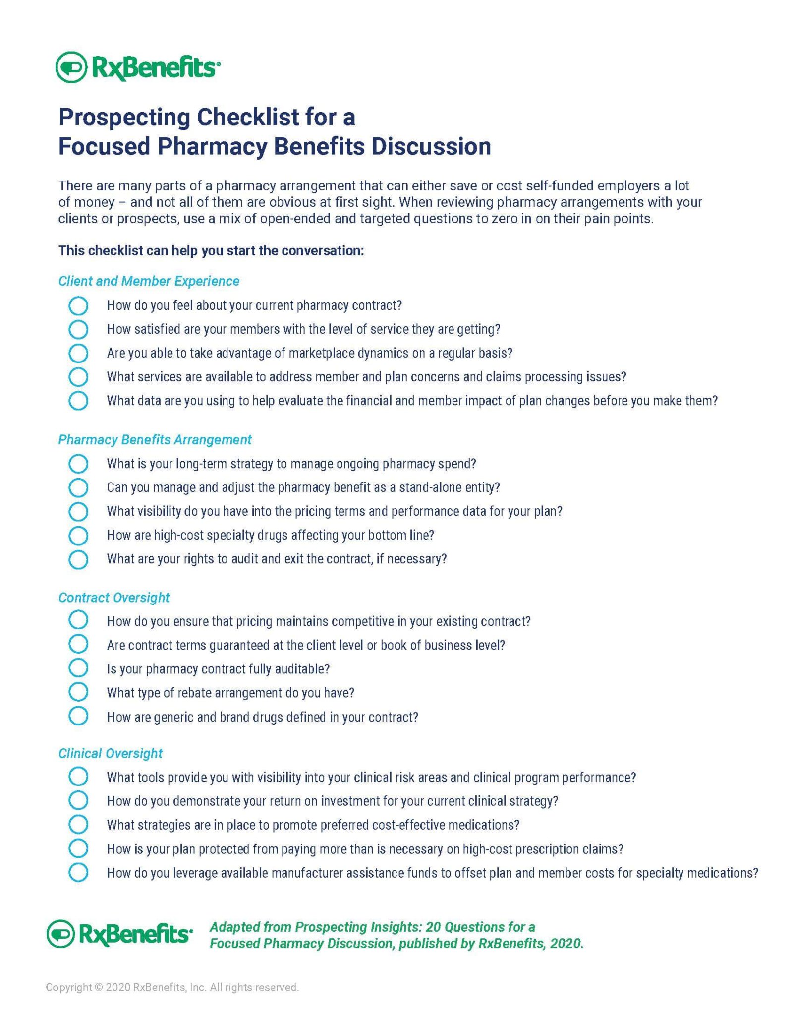 Prospecting Checklist for a Focused Pharmacy Benefits Discussion ...