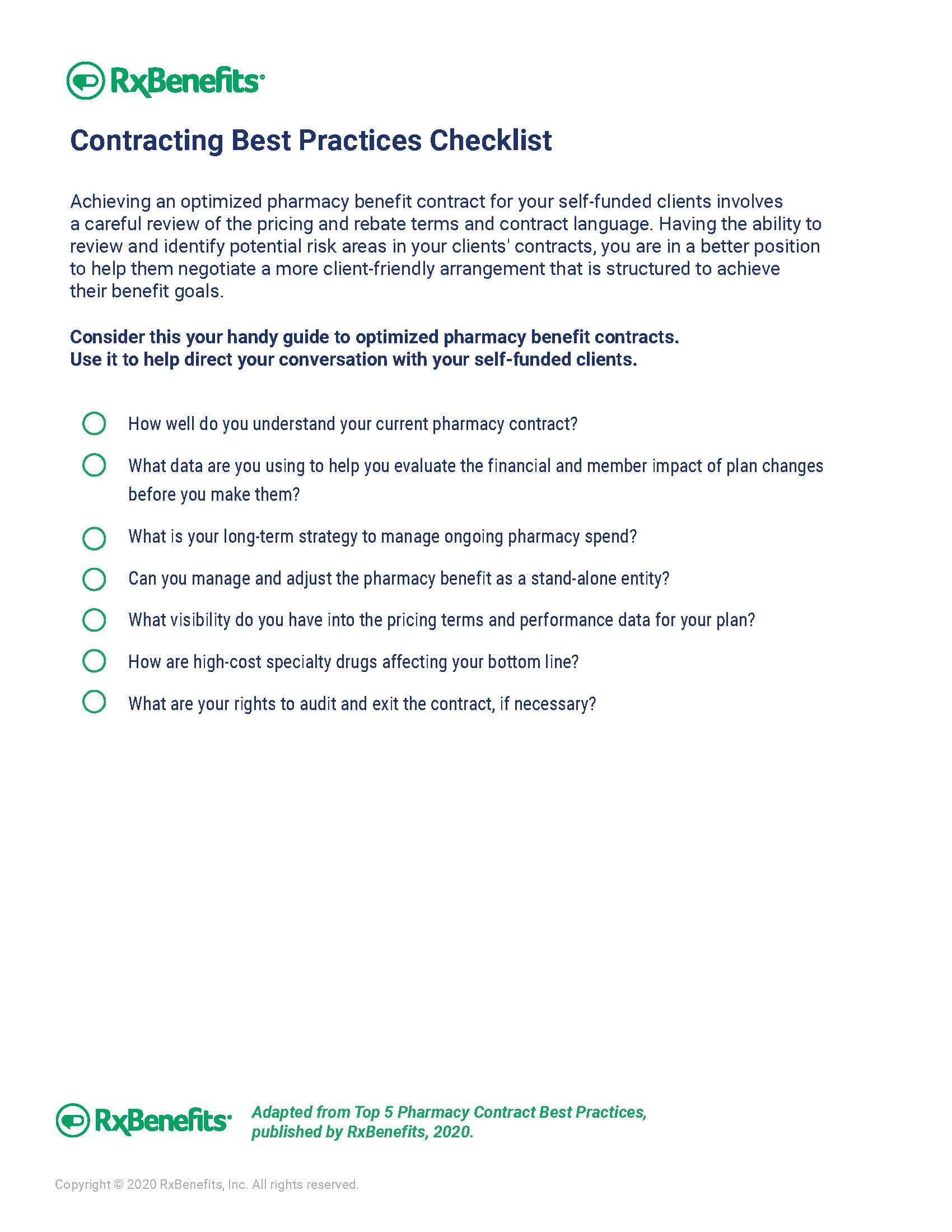 Contracting Best Practices Checklist - RxBenefits