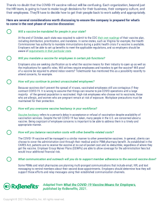 COVID-19 Vaccine Employer Considerations Checklist - RxBenefits